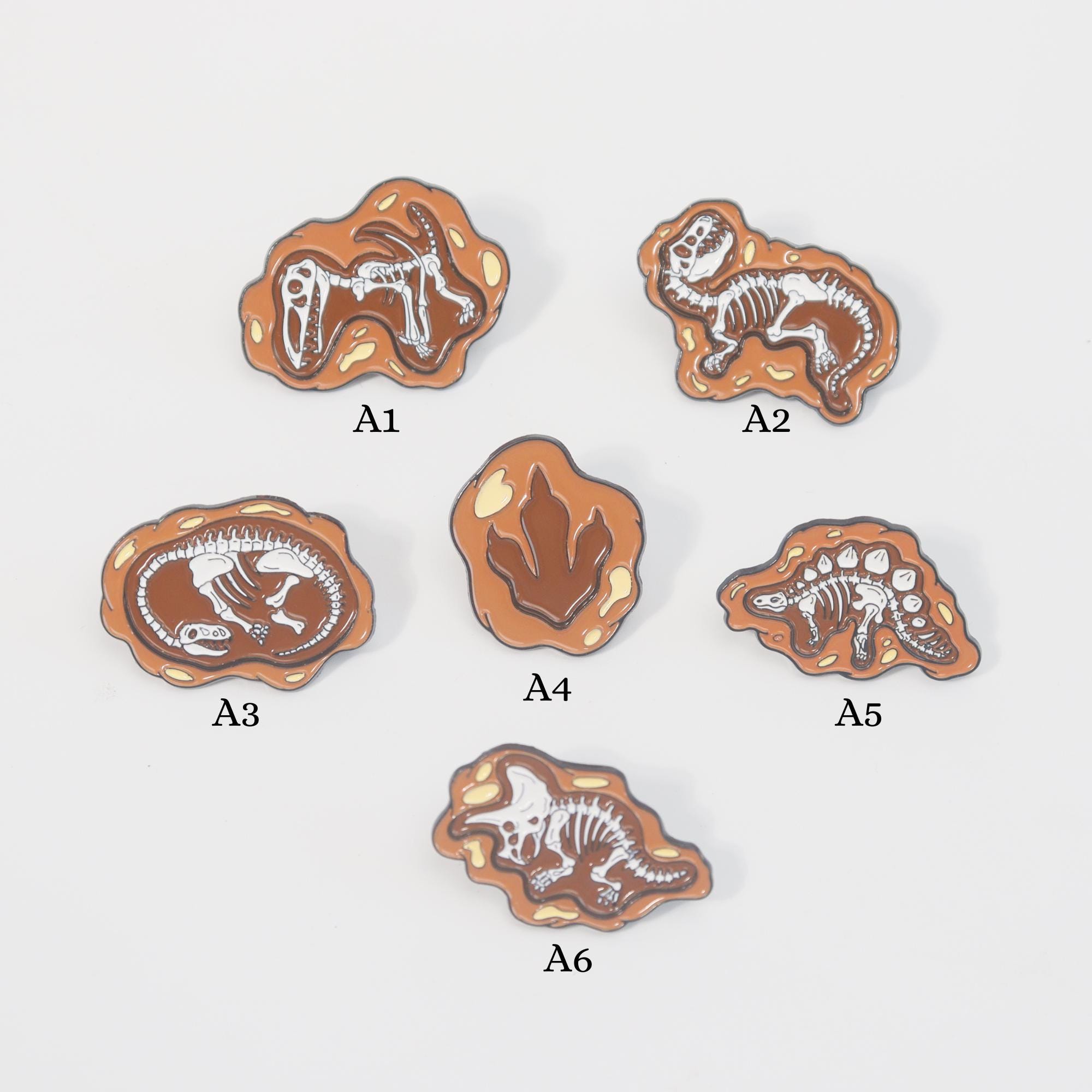 Dinosaur Skeleton Fossil Skull Pin Set,dinosaur Enamel Pin Badge,t-rex ...