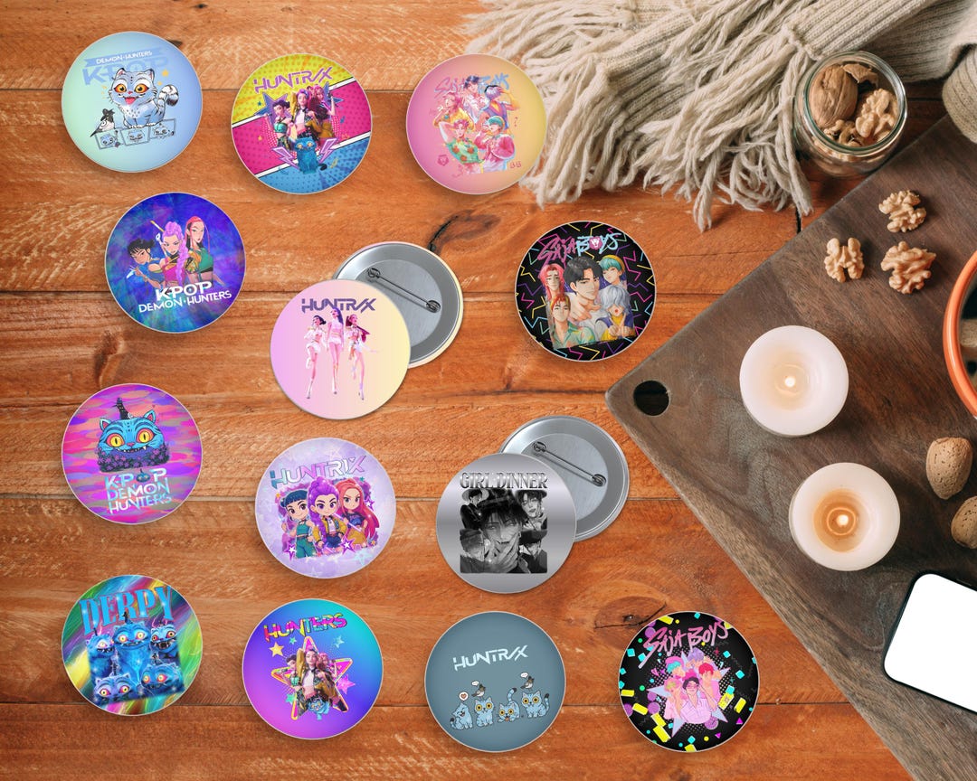 16 Designs Kpop Hunters Demon Button Template,hunters Huntrix Girls Pin ...