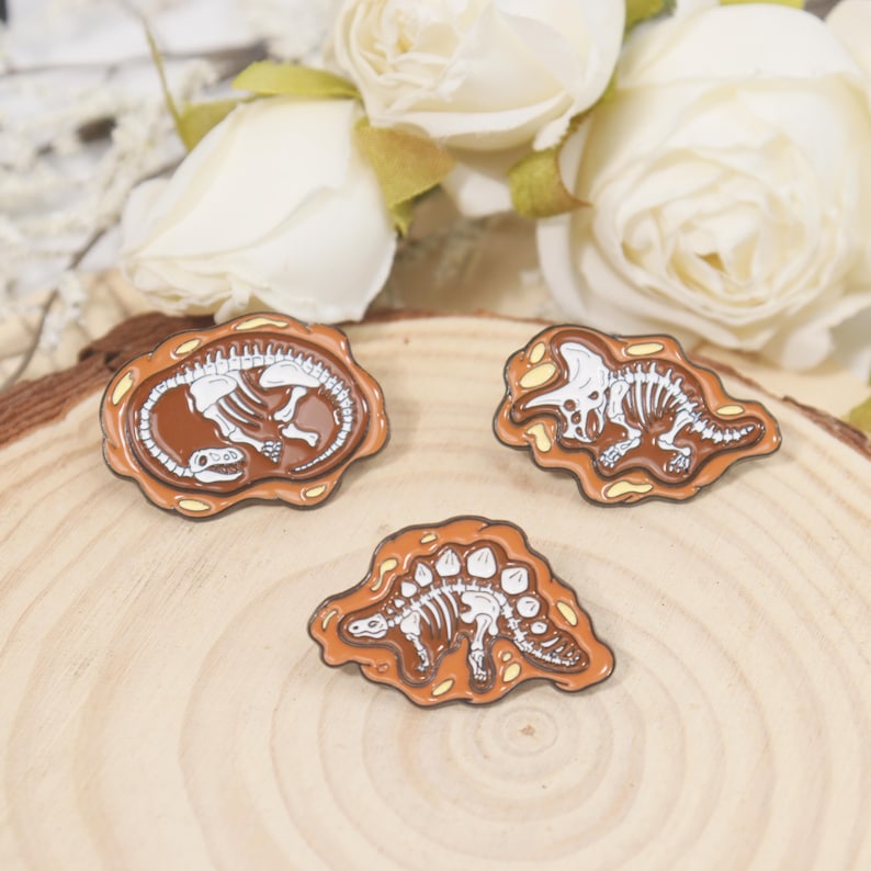 Dinosaur Skeleton Fossil Skull Pin Set,dinosaur Enamel Pin Badge,t-rex ...