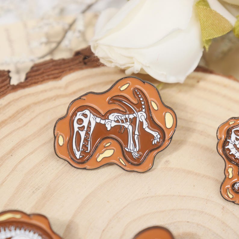 Dinosaur Skeleton Fossil Skull Pin Set,dinosaur Enamel Pin Badge,t-rex ...