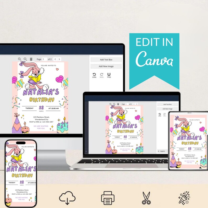 Editable Bunny Birthday Invitation: Canva Template (PDF) - Etsy Australia