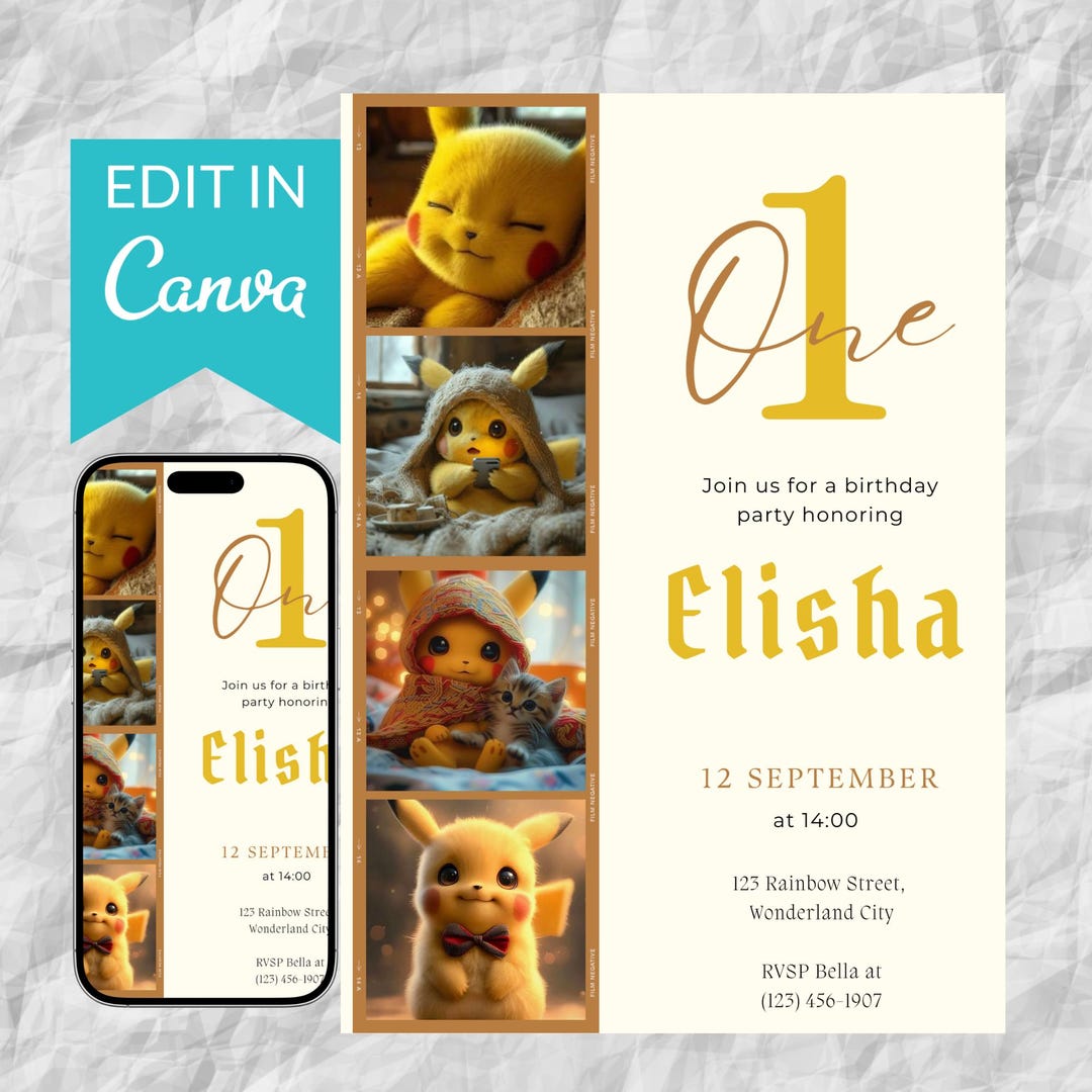 Pikachu Invitation | Kids Birthday Party | Editable Canva | Party ...