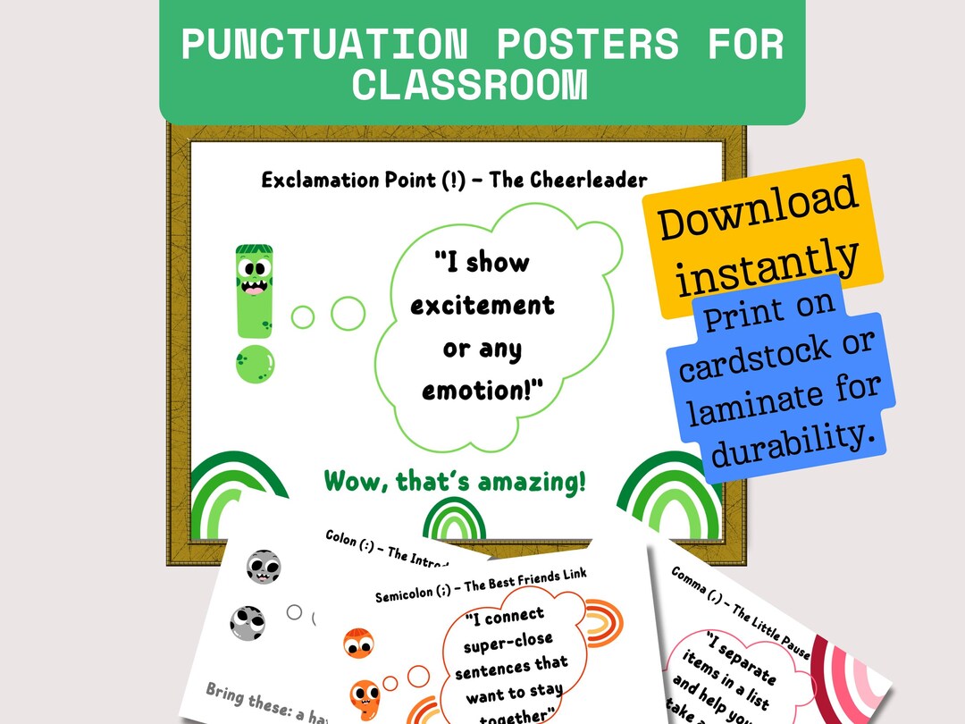 Punctuation Posters for Classroom - Set of 11 Posters - Elementary ...