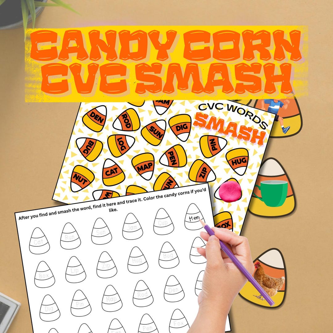 Candy Corn CVC Word Smash Mat | Fall Literacy Game (printable) - Etsy