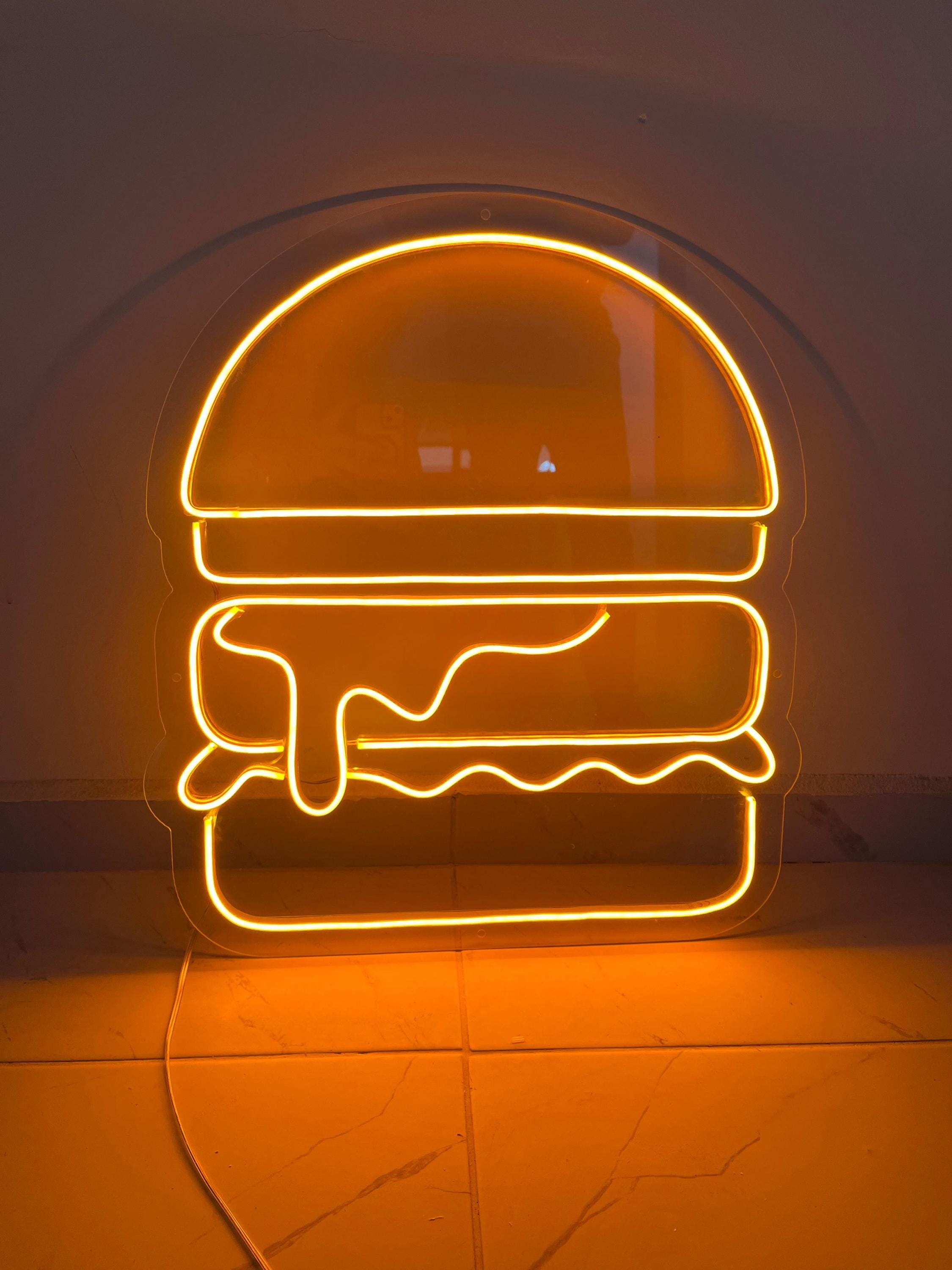 Burger Neon Sign, Hamburger Neon Sign - Neon Bar Sign, Food Neon Sign ...