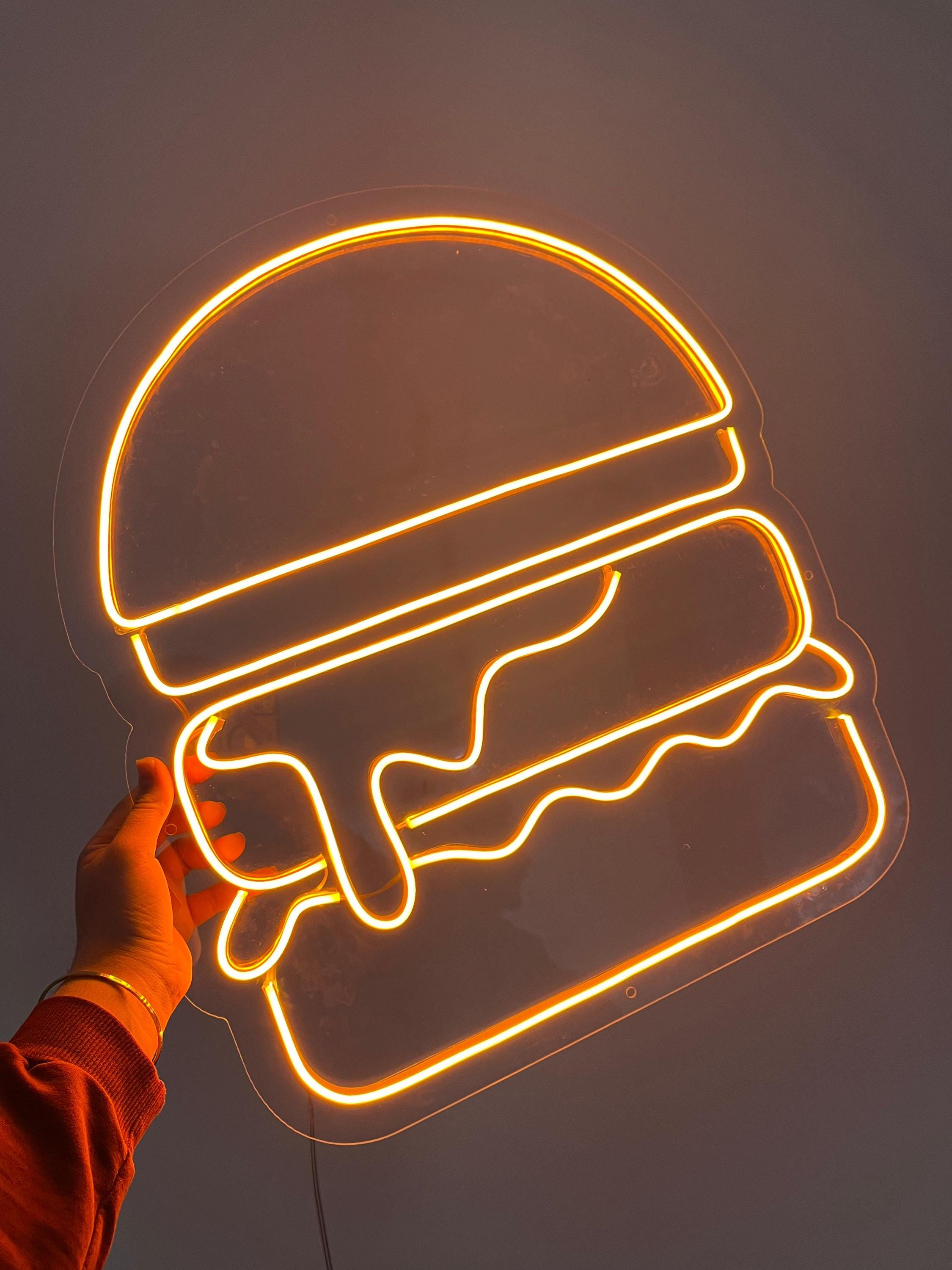 Burger Neon Sign, Hamburger Neon Sign - Neon Bar Sign, Food Neon Sign ...