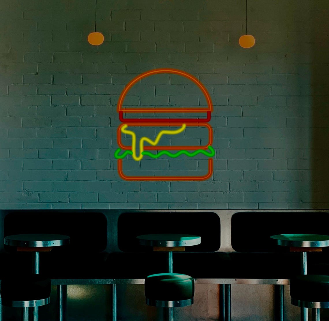 Burger Neon Sign, Hamburger Neon Sign - Neon Bar Sign, Food Neon Sign ...