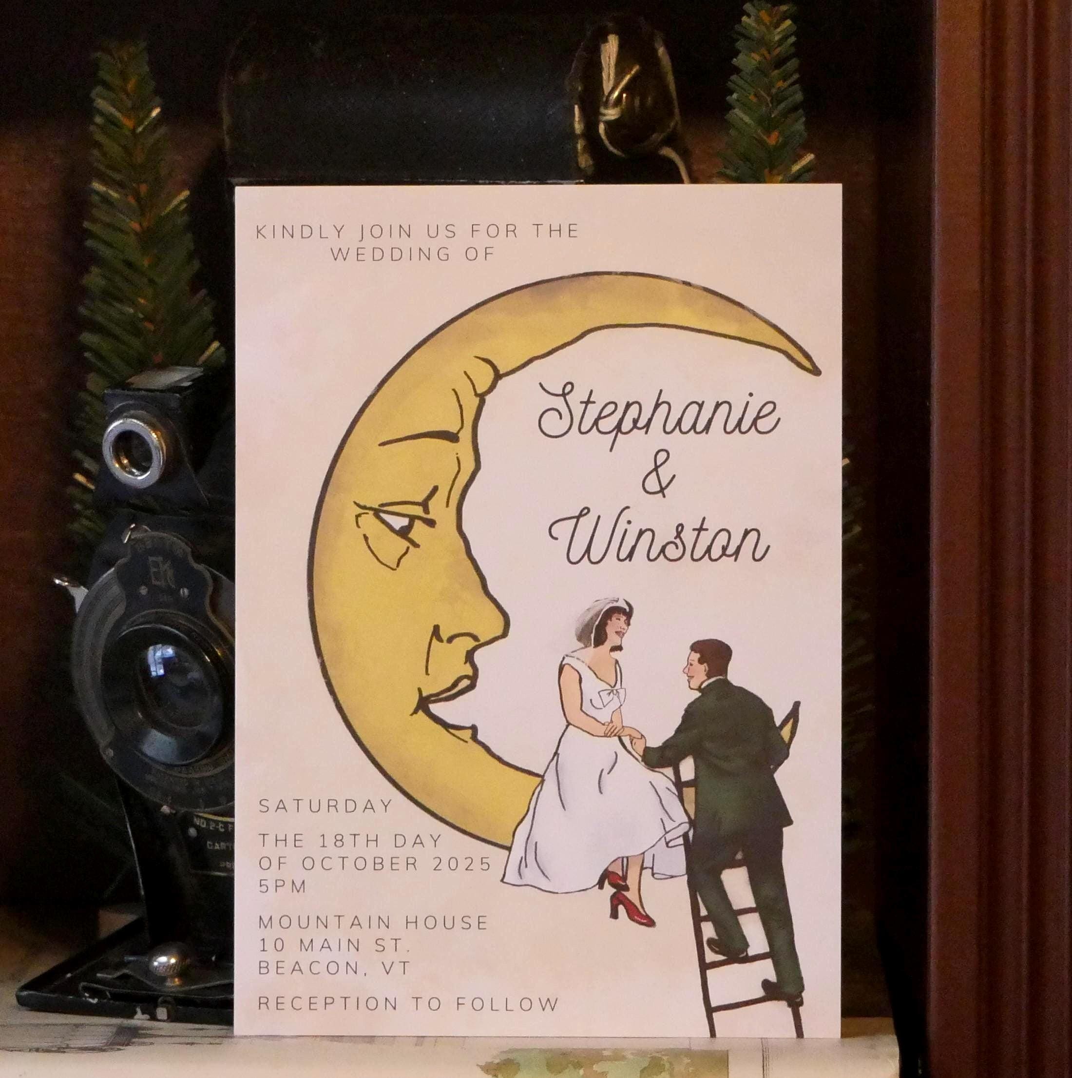 Vintage Wedding Invitation Template | Vintage Whimsy Moon / Celestial Theme | Four Color Options ...