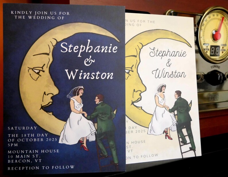 Vintage Wedding Invitation Template | Vintage Whimsy Moon / Celestial Theme | Four Color Options ...
