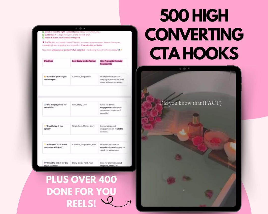 Social Media Growth Kit: 500 CTA Hooks + 400 Reels (digital Download ...