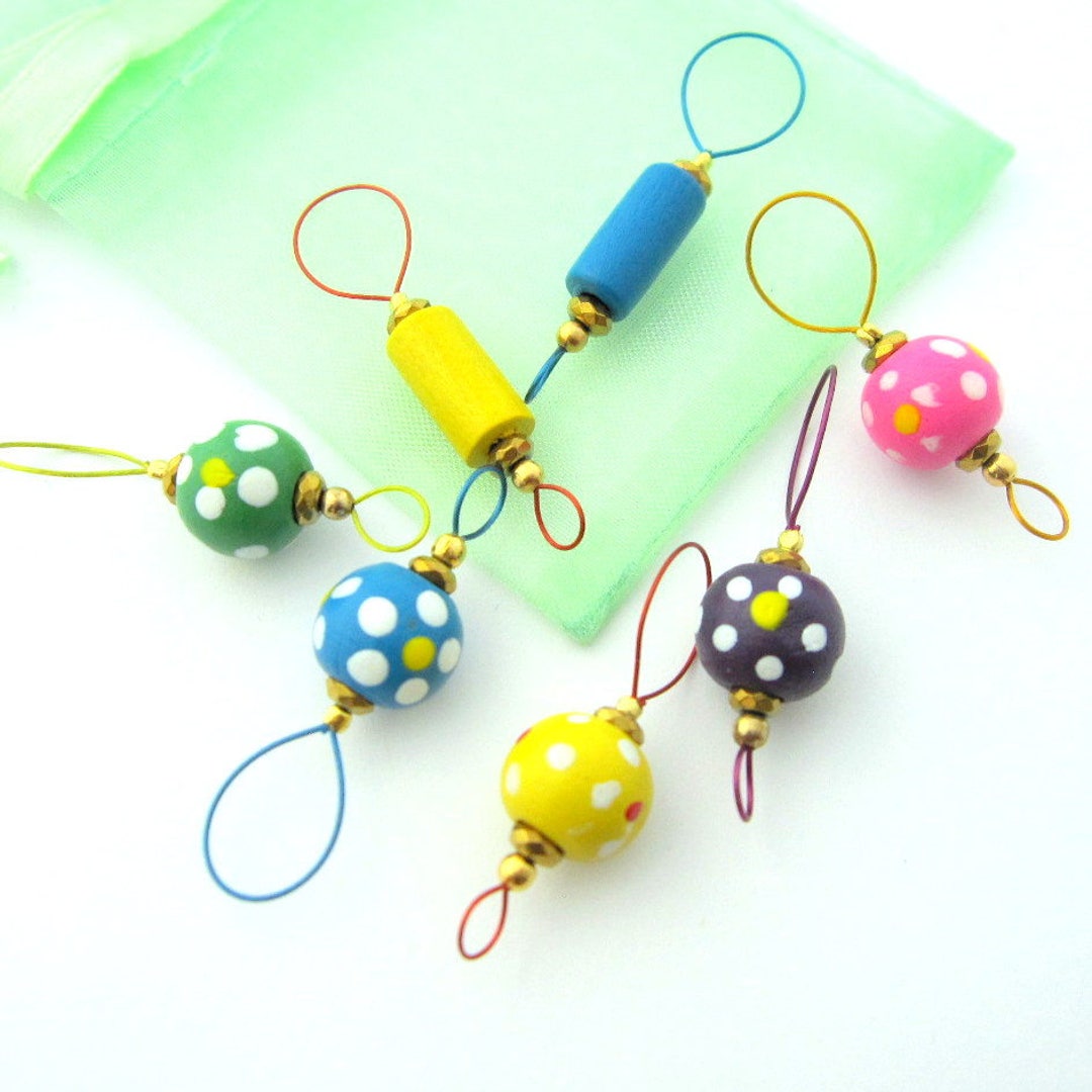 Set of 7 Wood Bead Knitting Marker - Assorted or Choice of Color - Etsy
