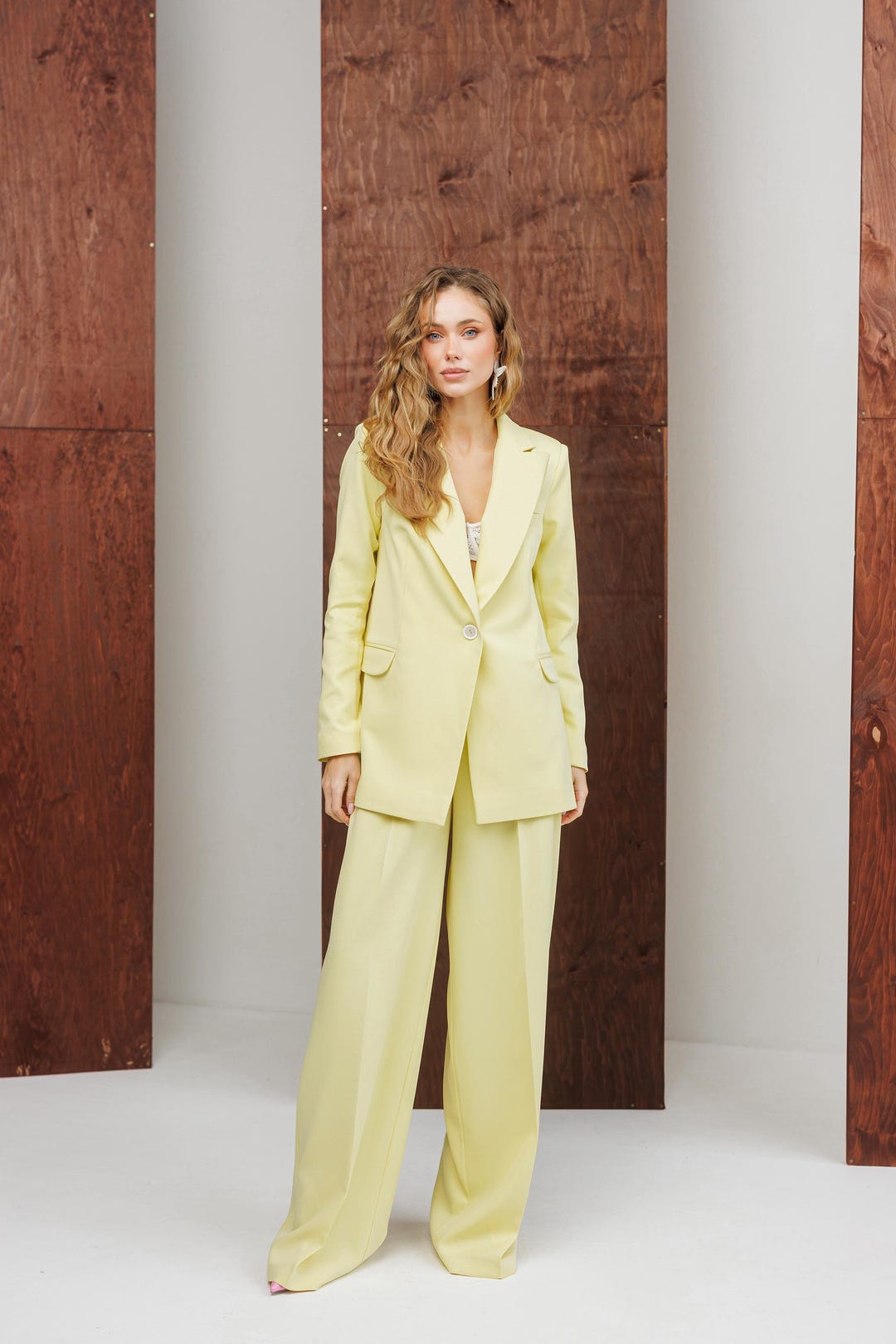 Womens Suit Set Elegant Graduation Pantsuit Formal Jacket Palazzo Pants ...