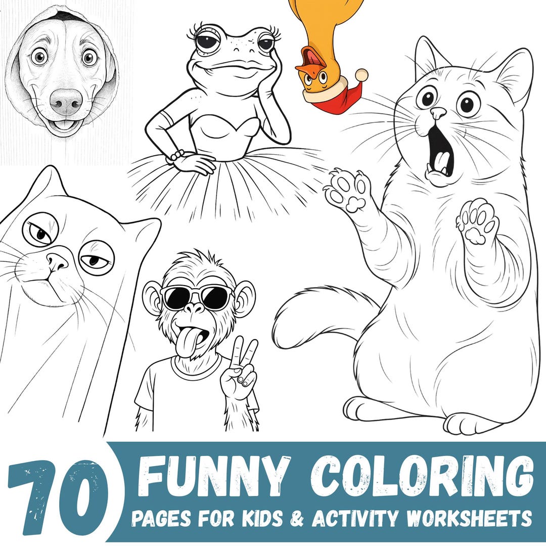 Funny Animals Coloring Pages: 70 Kids Activity Worksheets (instant ...