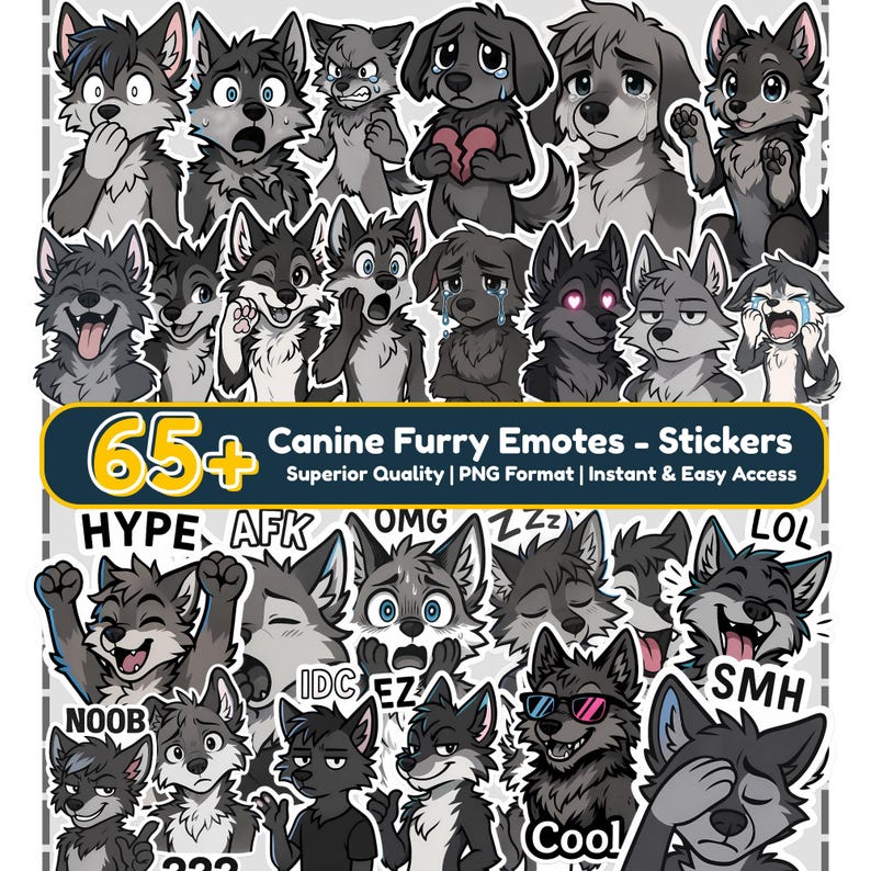 Dog Furry Emote Stickers: 65+ PNG Expression Bundle (digital Download ...