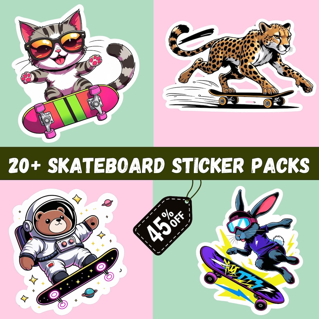Skateboard Stickers | PNG Printable Stickers | Stickers Pack of 20 ...