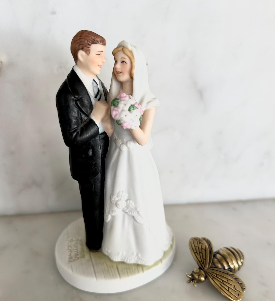 Norman Rockwell Bride and Groom "to Love and Cherish" 1989 Wedding Cake ...