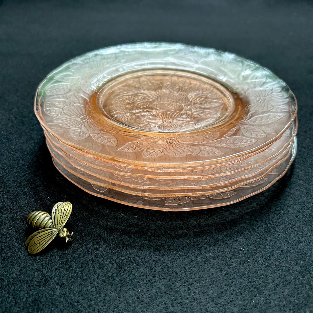 Vintage Dogwood Macbeth Pink Depression Glass Salad, Luncheon, Dessert ...