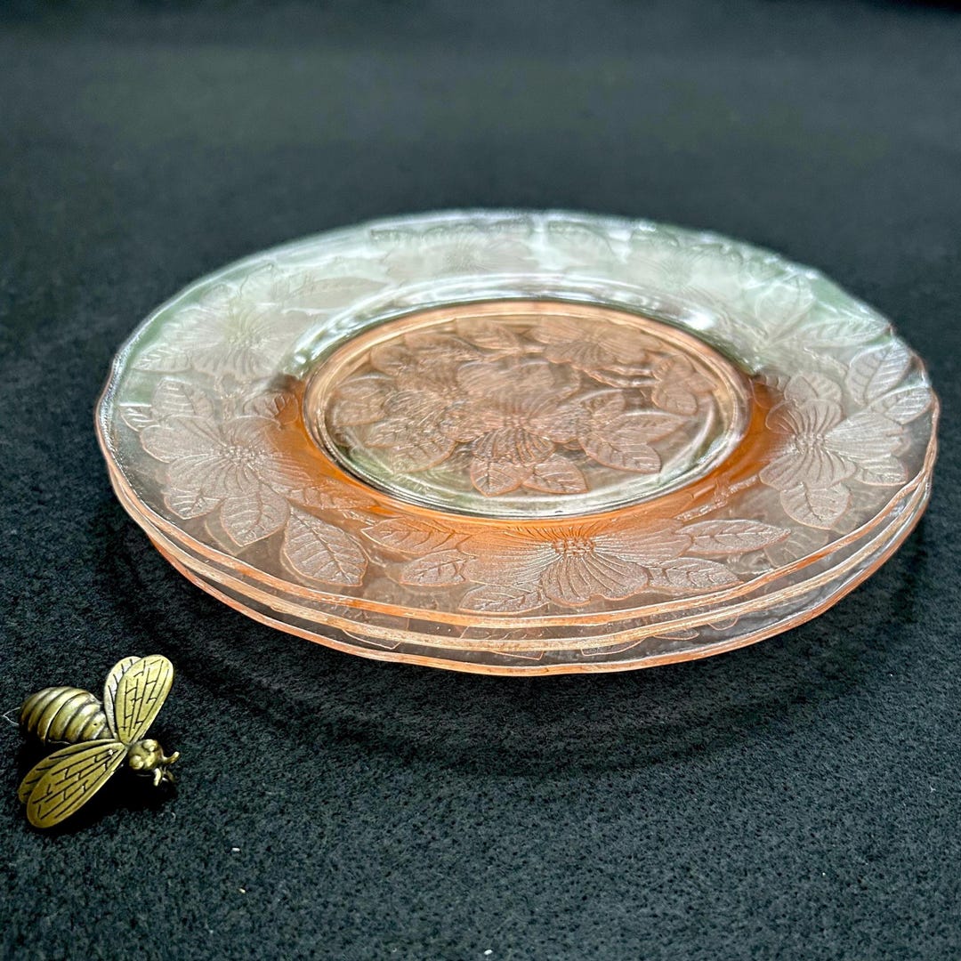 Vintage Dogwood Macbeth Pink Depression Glass Salad, Luncheon, Dessert ...