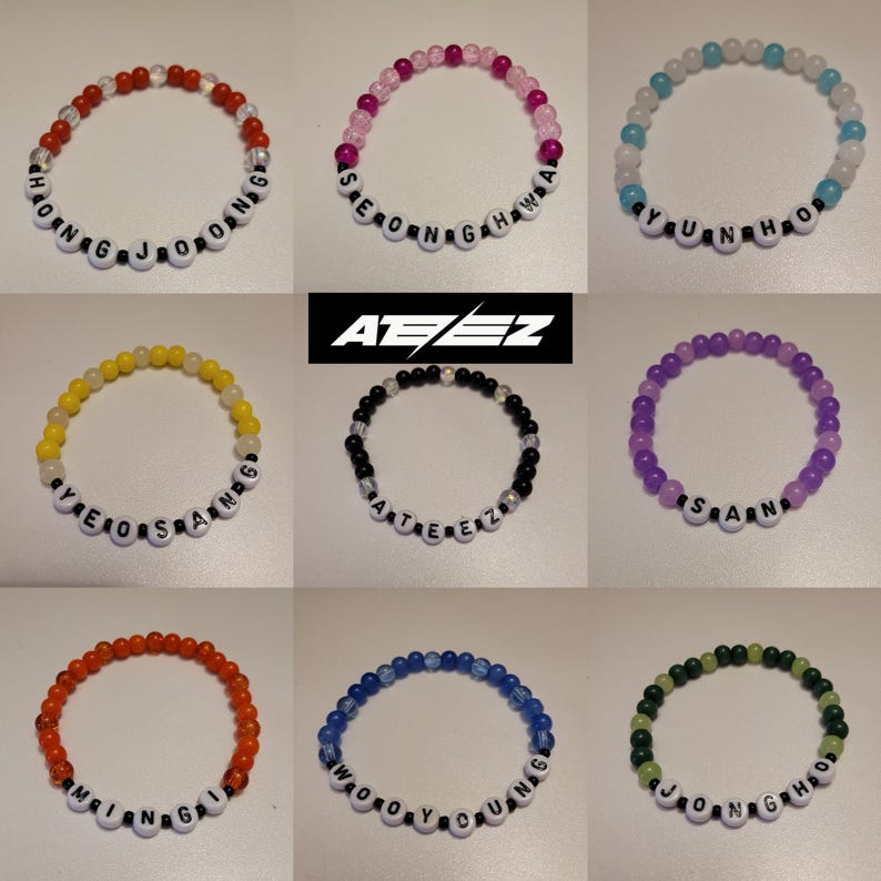 9pc ATEEZ Member Names/ateez Freebies/glass Bead Bracelet Set/atiny ...