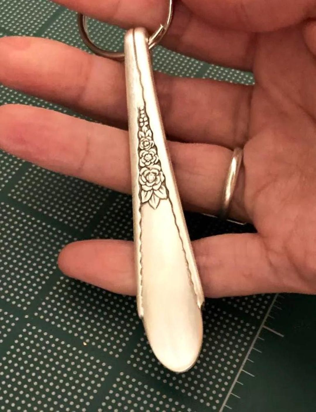 Silver Floral Keychain, Vintage Silverplated Silverware Spoon Handle Key Ring, Repurposed ...