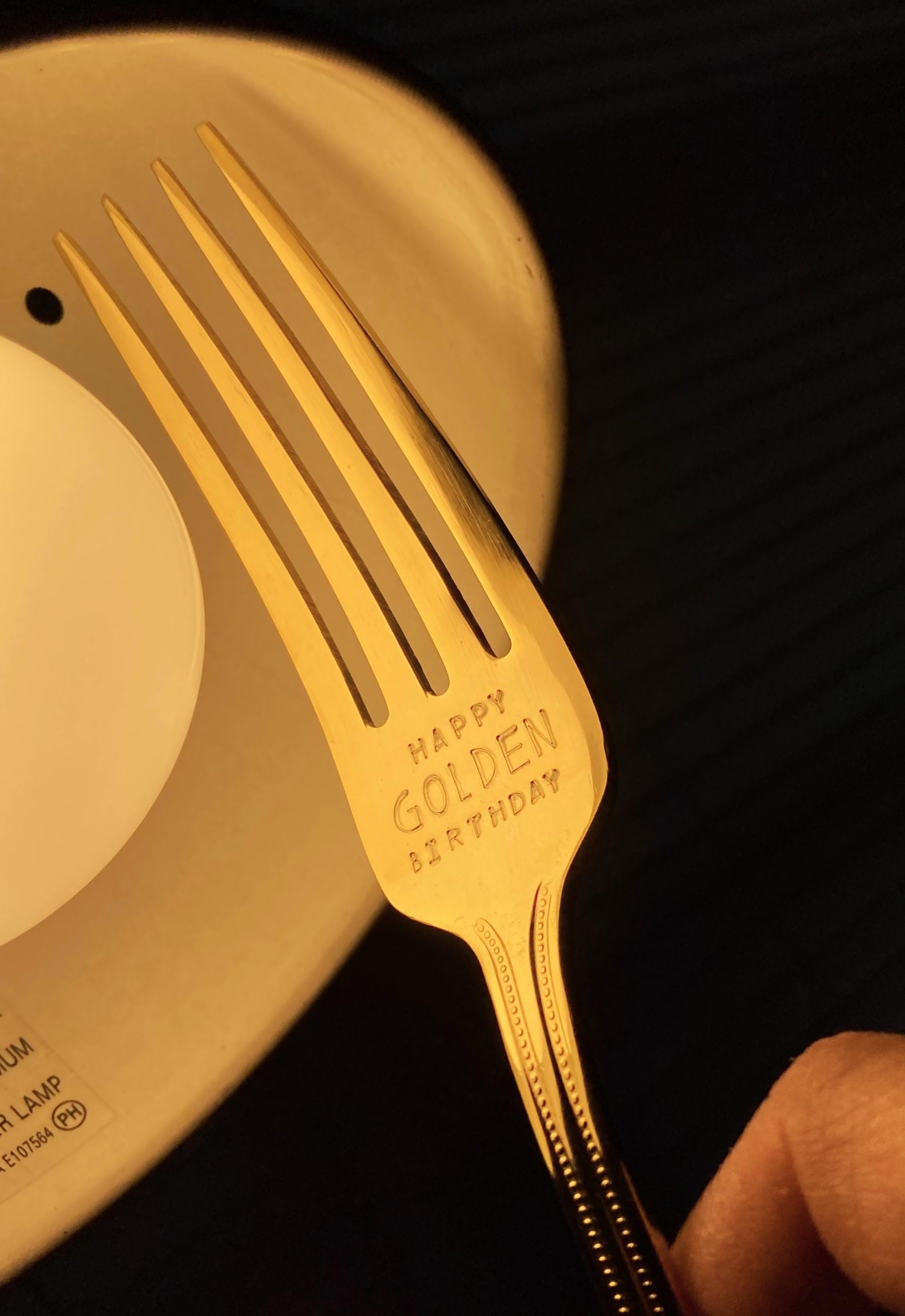 Golden Birthday Gift: Happy Golden Birthday Fork, 50th Birthday ...