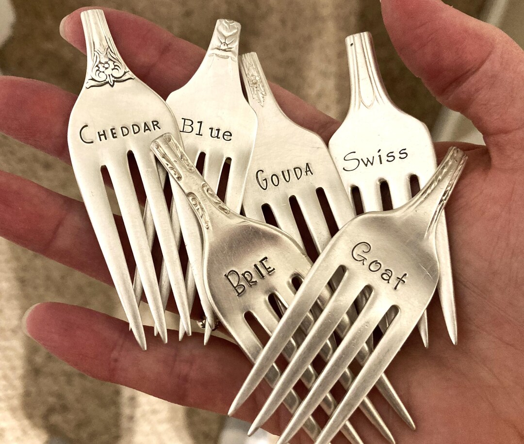 Fork Cheese Markers Set of 6, Charcuterie Board Picks, Upcycled Cheese ...