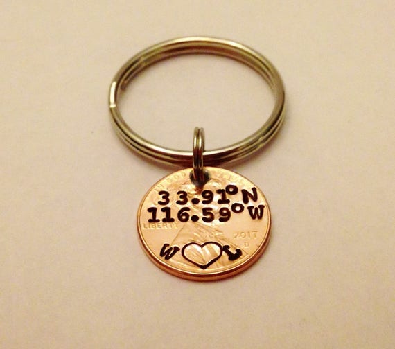Latitude Longitude Keychain, Custom Coordinates Gift, GPS Key Chain ...