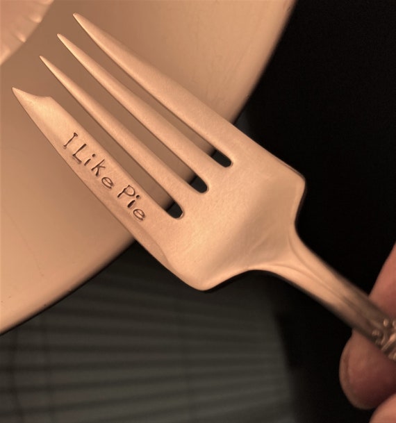 I Like Pie Fork, Hand Stamped Engraved Fork, Vintage Silver Pastry Fork ...