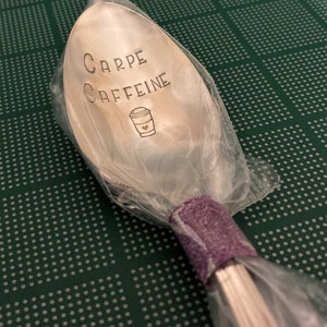 Coffee Addict Spoon: Carpe Caffeine, Hand Stamped Engraved Spoon ...