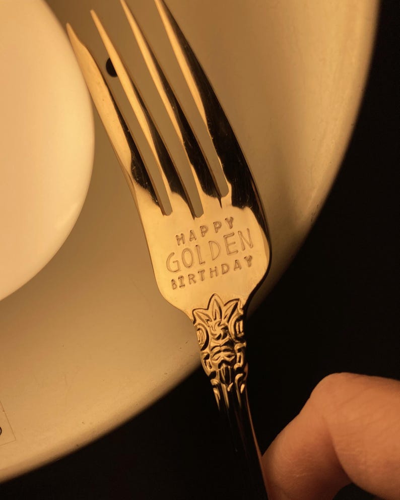 Ornate Golden Birthday Gift: Happy Golden Birthday Fork, Stamped Fancy ...