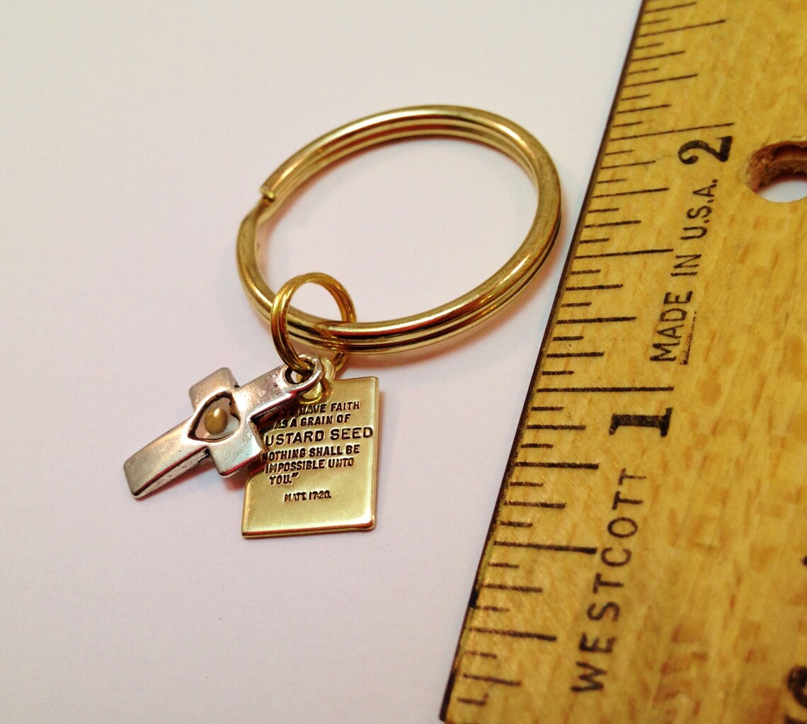 Mustard Seed Keychain CROSS Faith Christian Religious Gift - Etsy