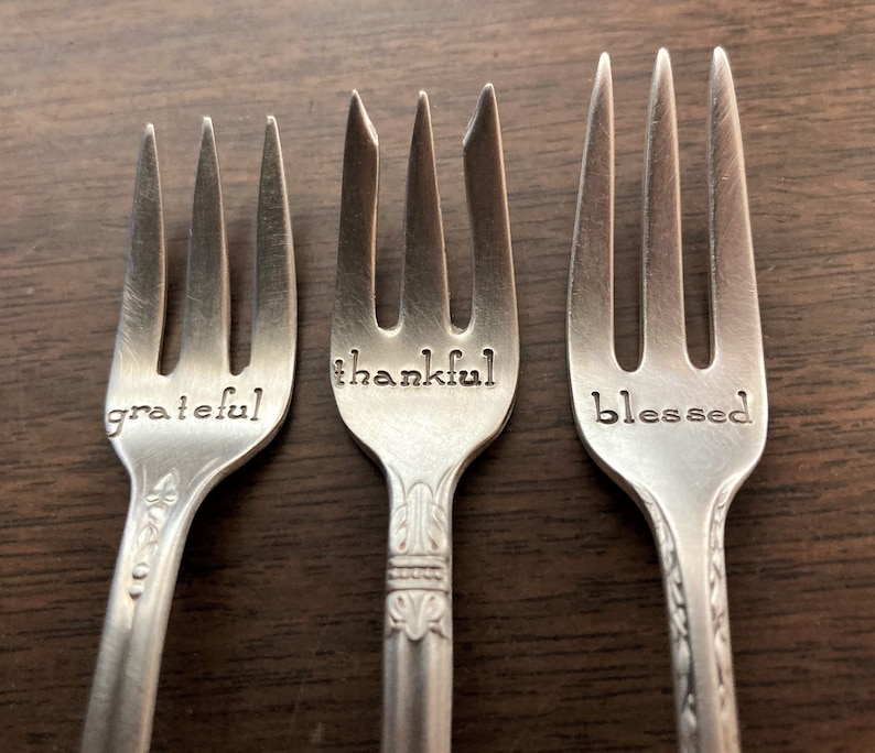 Appetizer Forks Set of 3: Grateful Thankful Blessed, Charcuterie Board ...