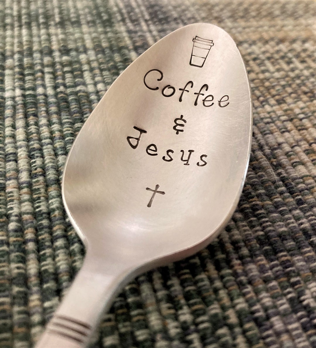 Coffee & Jesus Spoon, Hand Stamped Vintage Silverplate, Christian ...