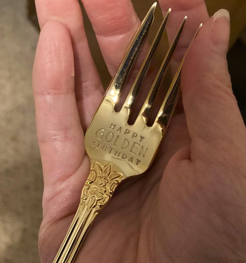 Ornate Golden Birthday Gift: Happy Golden Birthday Fork, Stamped Fancy ...
