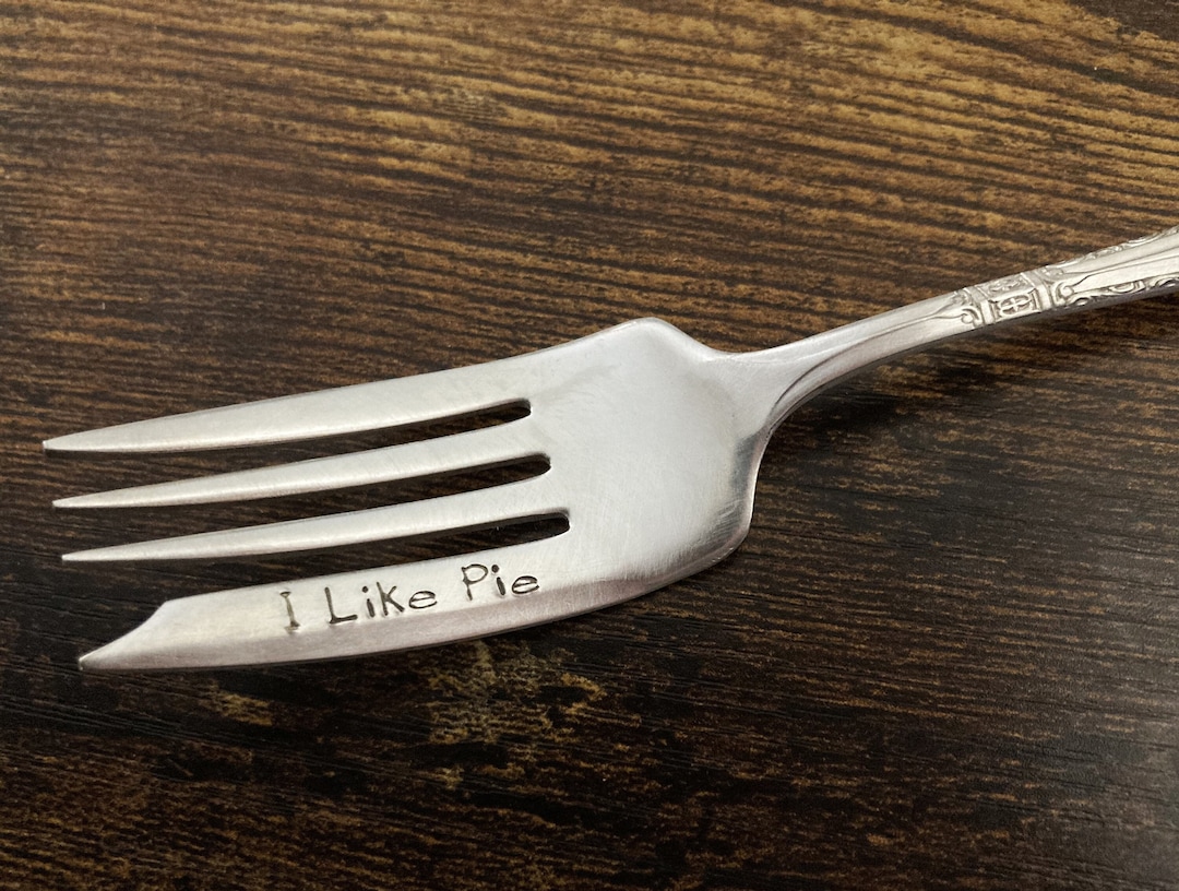 I Like Pie Fork, Hand Stamped Engraved Fork, Vintage Silver Pastry Fork ...
