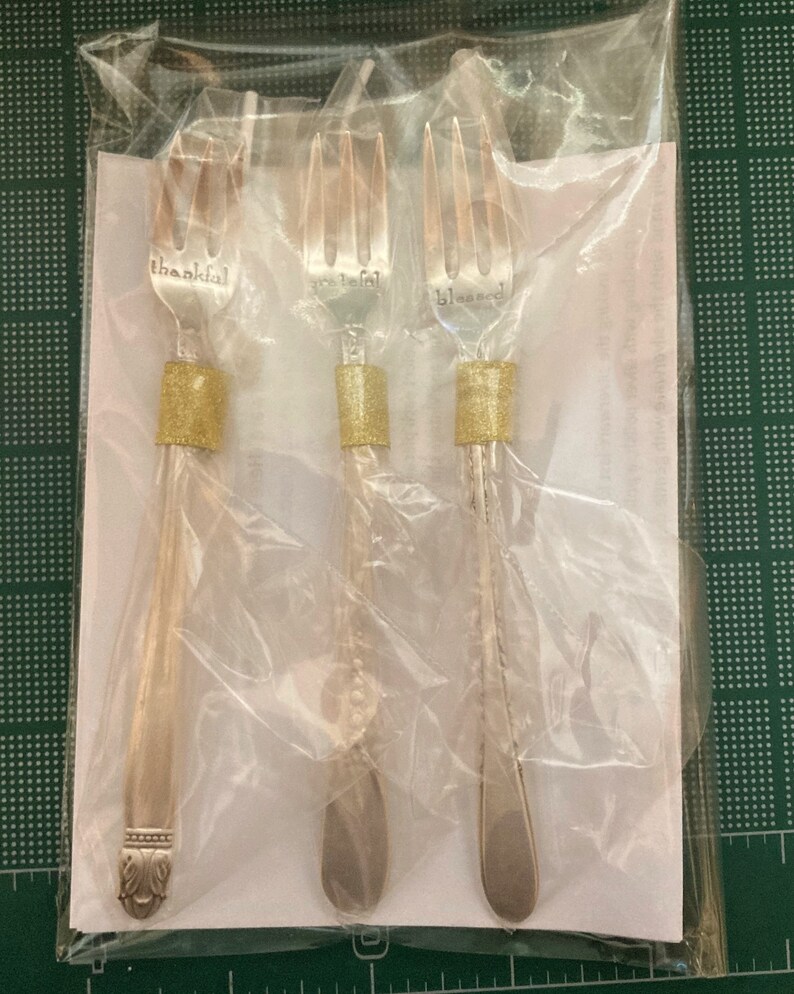 Appetizer Forks Set of 3: Grateful Thankful Blessed, Charcuterie Board ...