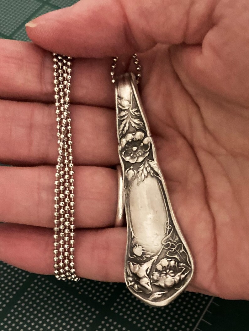 Floral Necklace, Vintage Silverware Jewelry, Recycled Reclaimed Silver ...