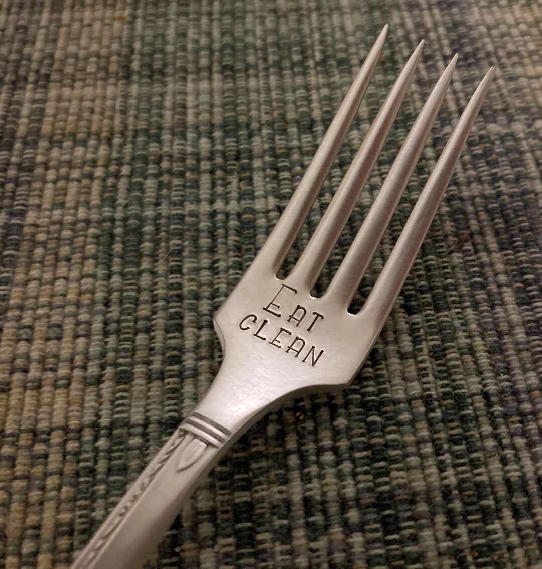 Eat Clean Fork: Hand Stamped Engraved Vintage Silver Fork, Healthy ...