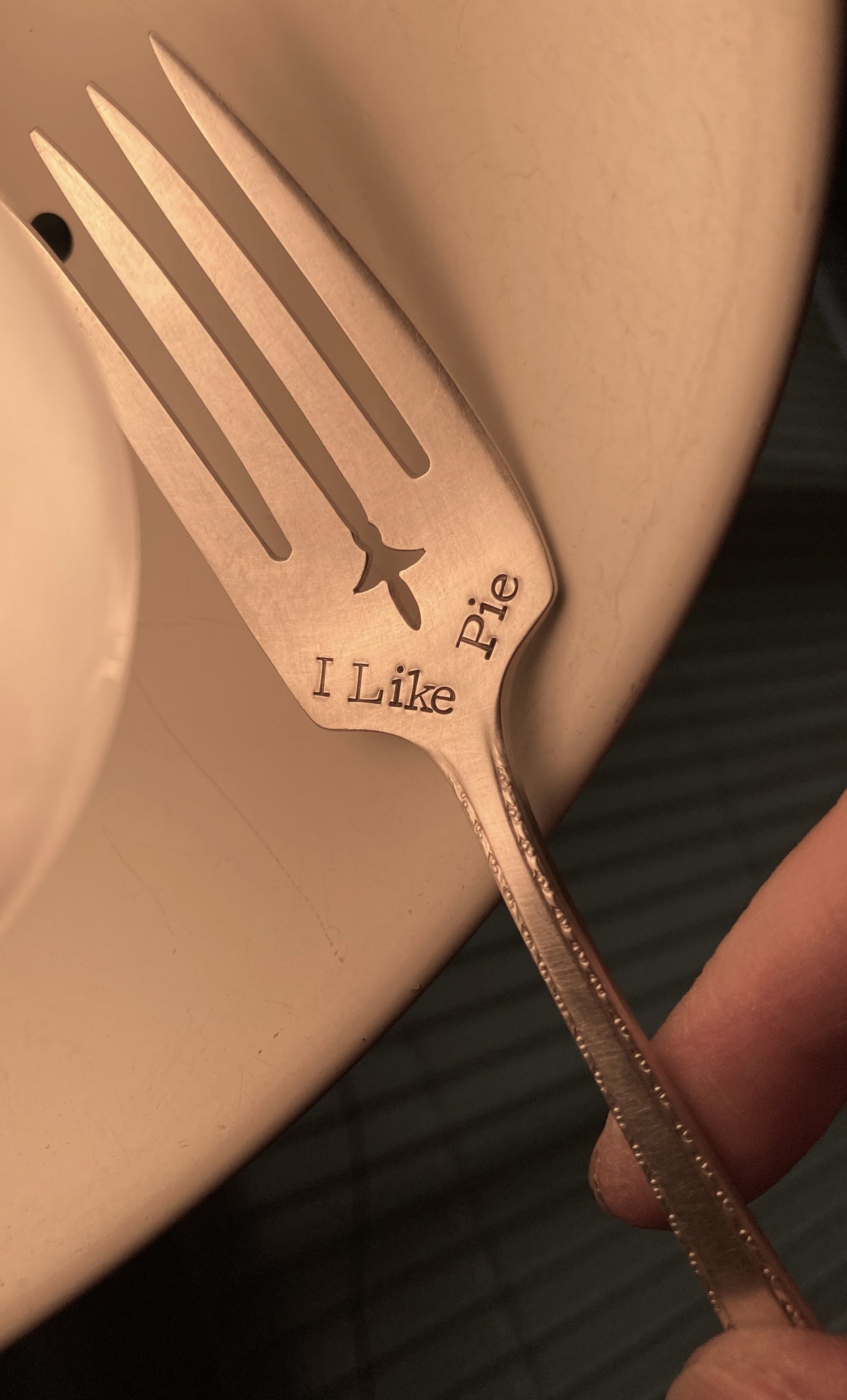 Pie Fork, I Like Pie, Vintage Silver Dessert Fork, Stamped Engraved ...