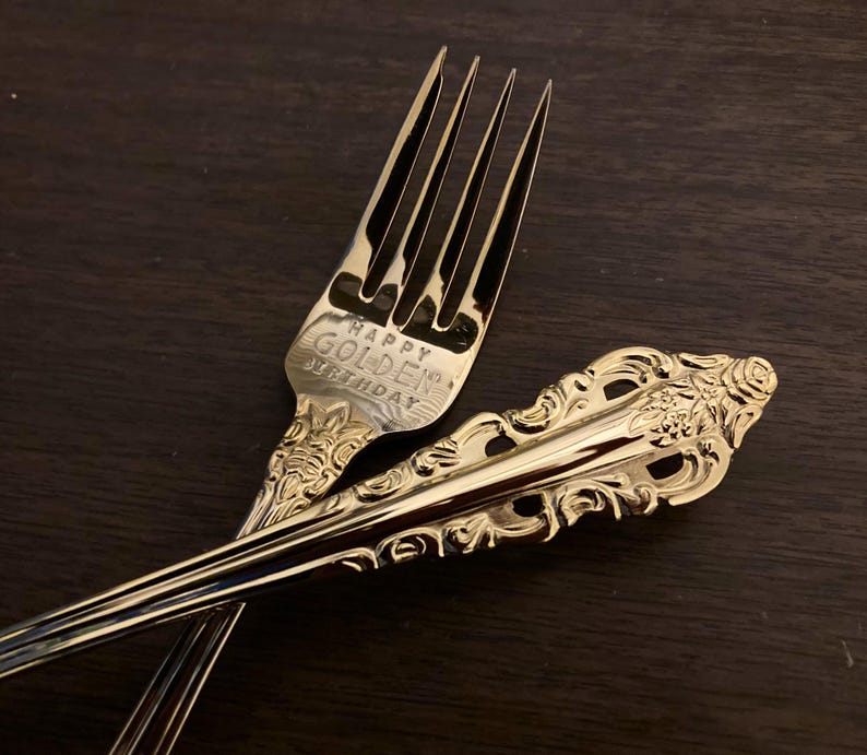 Ornate Golden Birthday Gift: Happy Golden Birthday Fork, Stamped Fancy ...