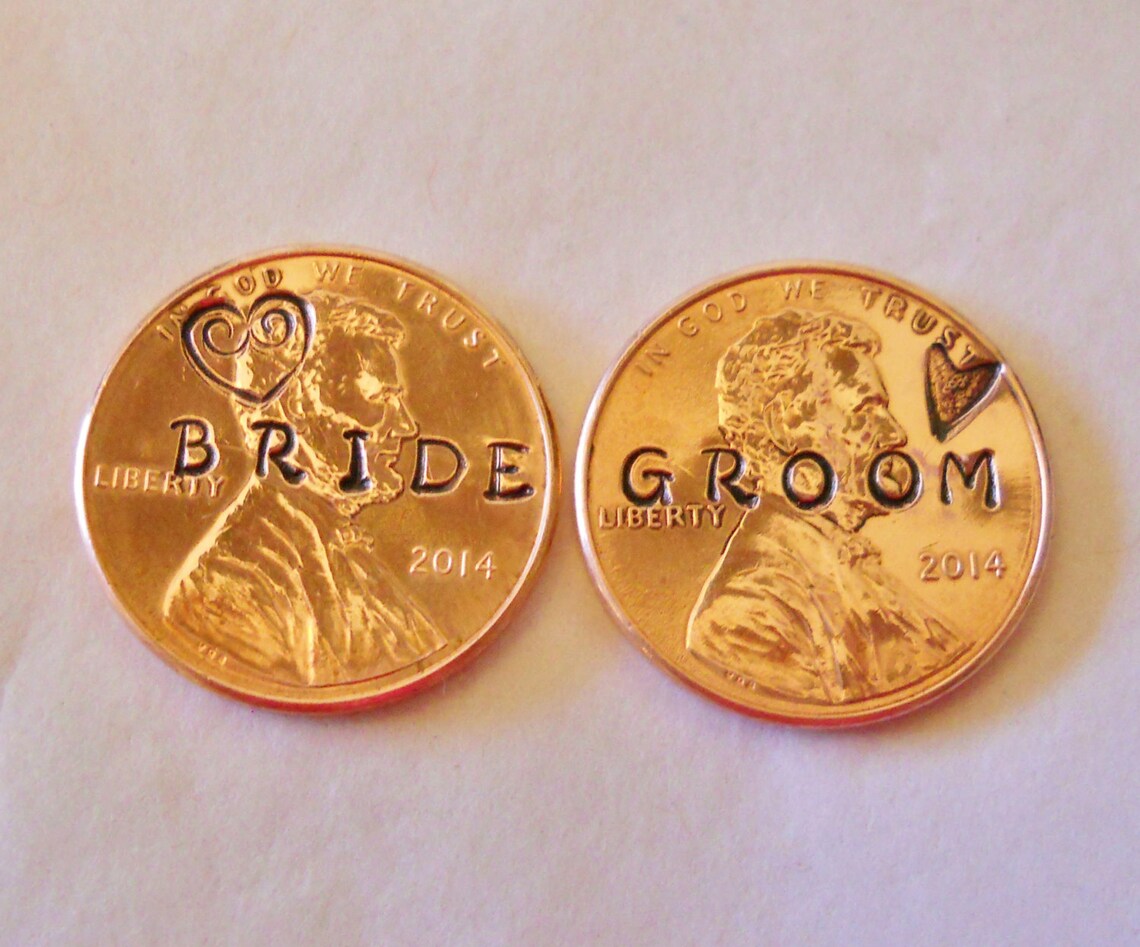 Bride & Groom Wedding Keepsake: Personalized Wedding Pennies - Etsy