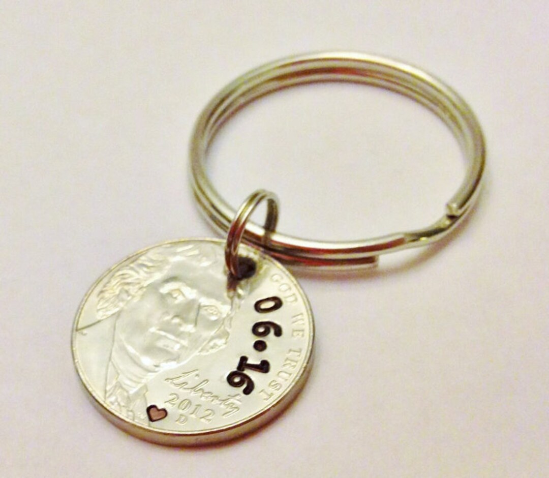 5th Anniversary Nickel Keychain, Personalized Stamped Coin, Couples ...