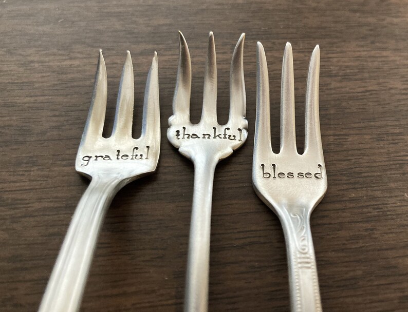 Appetizer Forks Set of 3: Grateful Thankful Blessed, Charcuterie Board ...
