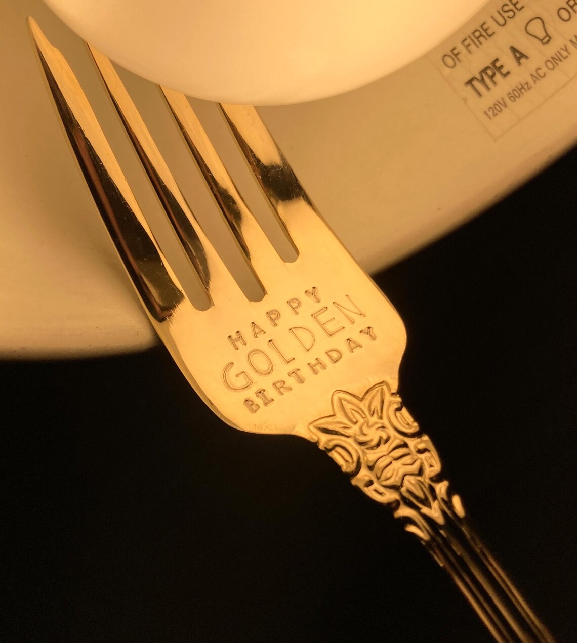 Ornate Golden Birthday Gift: Happy Golden Birthday Fork, Stamped Fancy ...