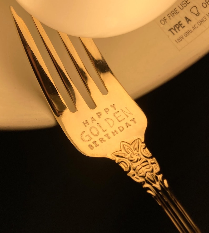 Ornate Golden Birthday Gift: Happy Golden Birthday Fork, Stamped Fancy ...