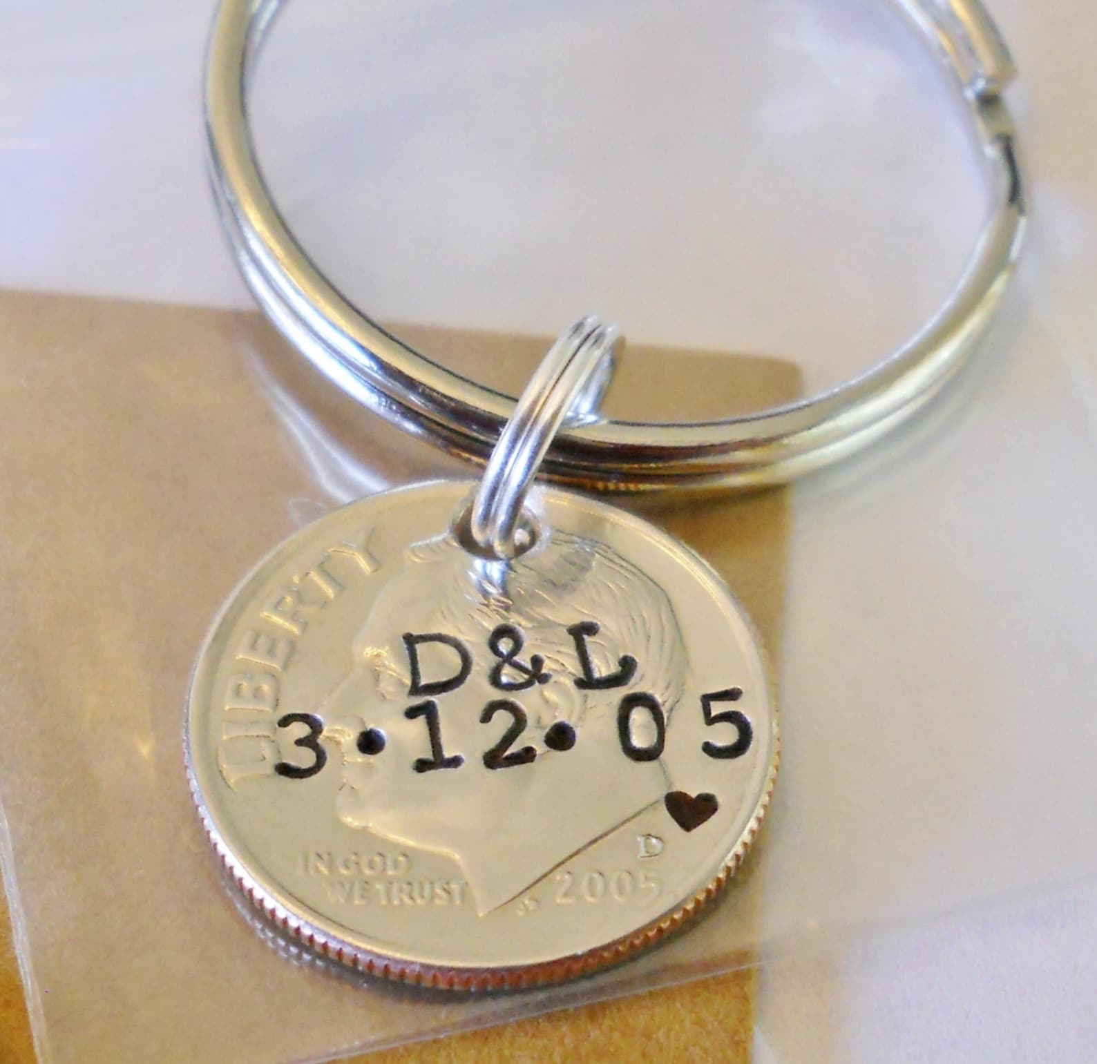 10th Anniversary Personalized DIME Keychain: 10 Year Anniversary Gift ...