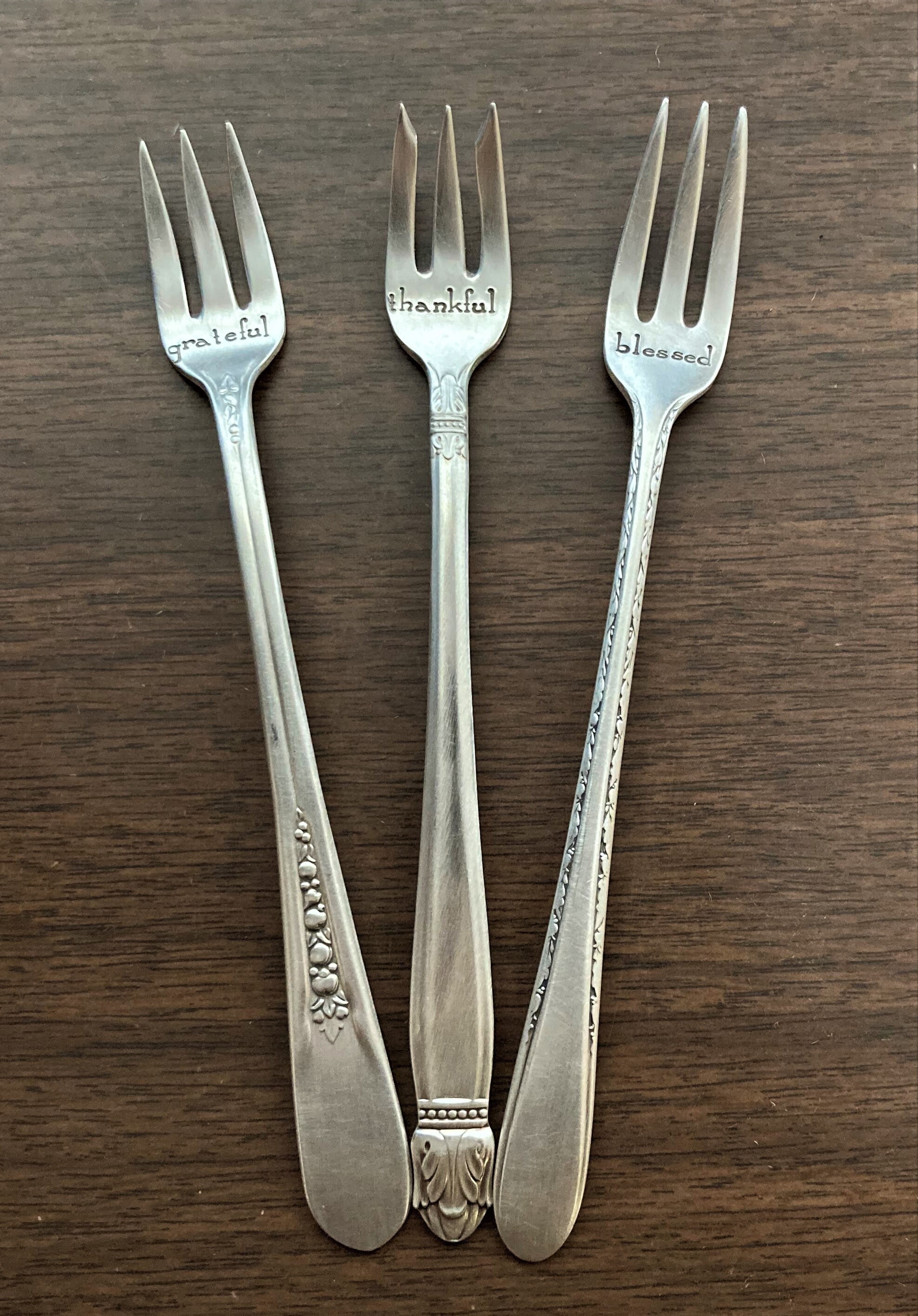 Appetizer Forks Set of 3: Grateful Thankful Blessed, Charcuterie Board ...