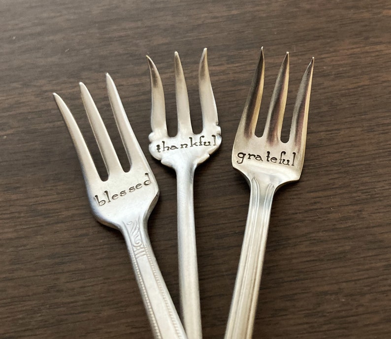 Appetizer Forks Set of 3: Grateful Thankful Blessed, Charcuterie Board ...