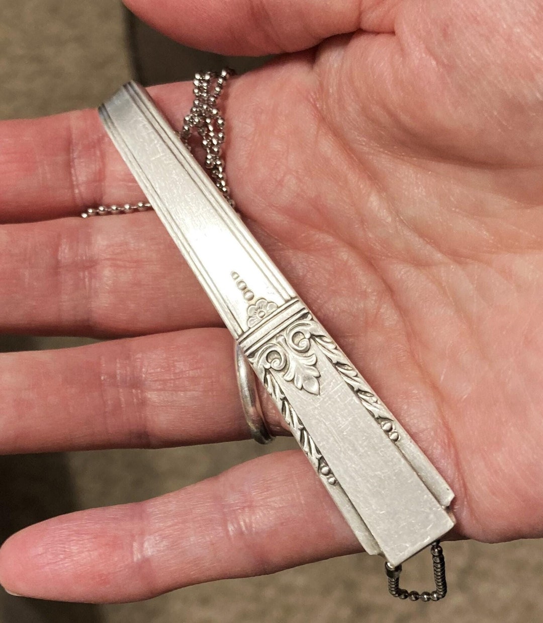 Art Deco Necklace, Silver: Upcycled Vintage Silverware Spoon Pendant ...