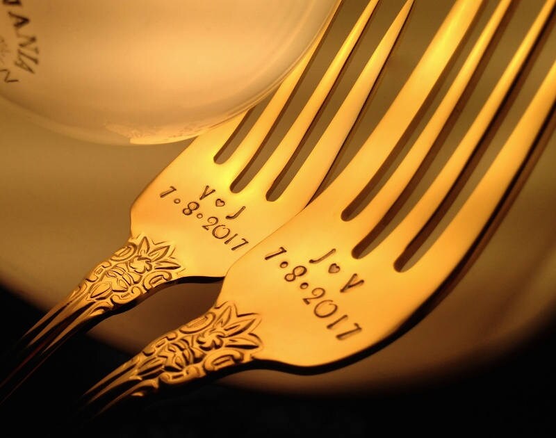 GOLD Wedding Forks: NEW Personalized Forks, Art Deco Gatsby, Custom ...